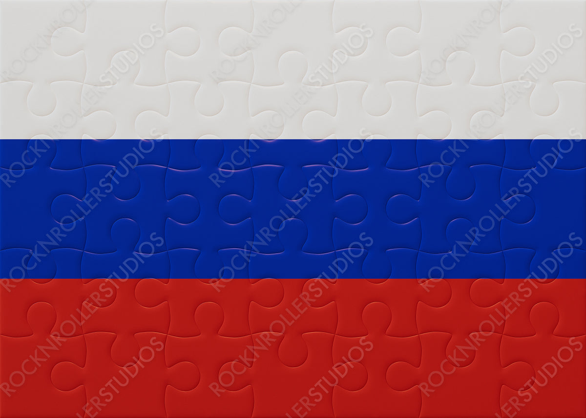 Vibrant Russian Flag Design in Jigsaw Puzzle Pieces – RocknRoller Studios