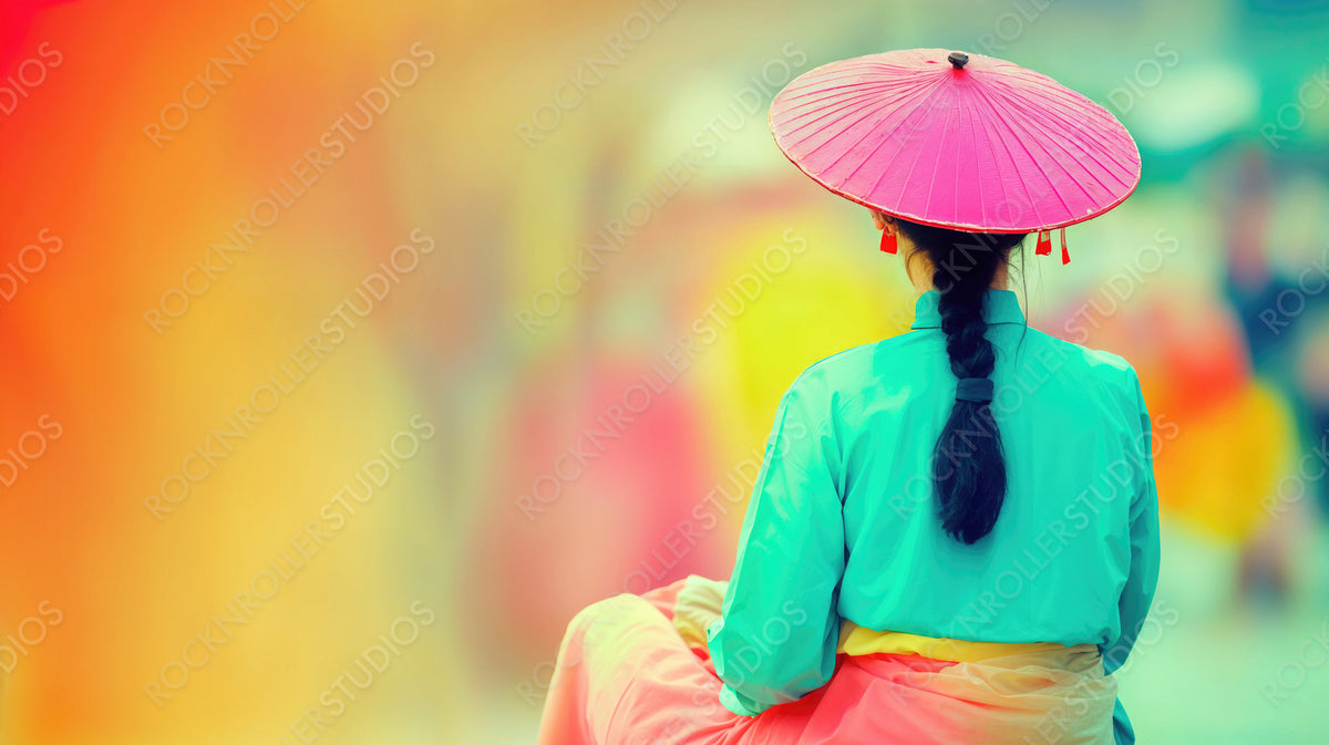 Colorful Festival Vibes: Person in Traditional East Asian Attire with ...