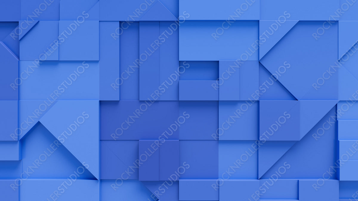 Collection of Blue 3D Blocks form a wall. Tech background ...
