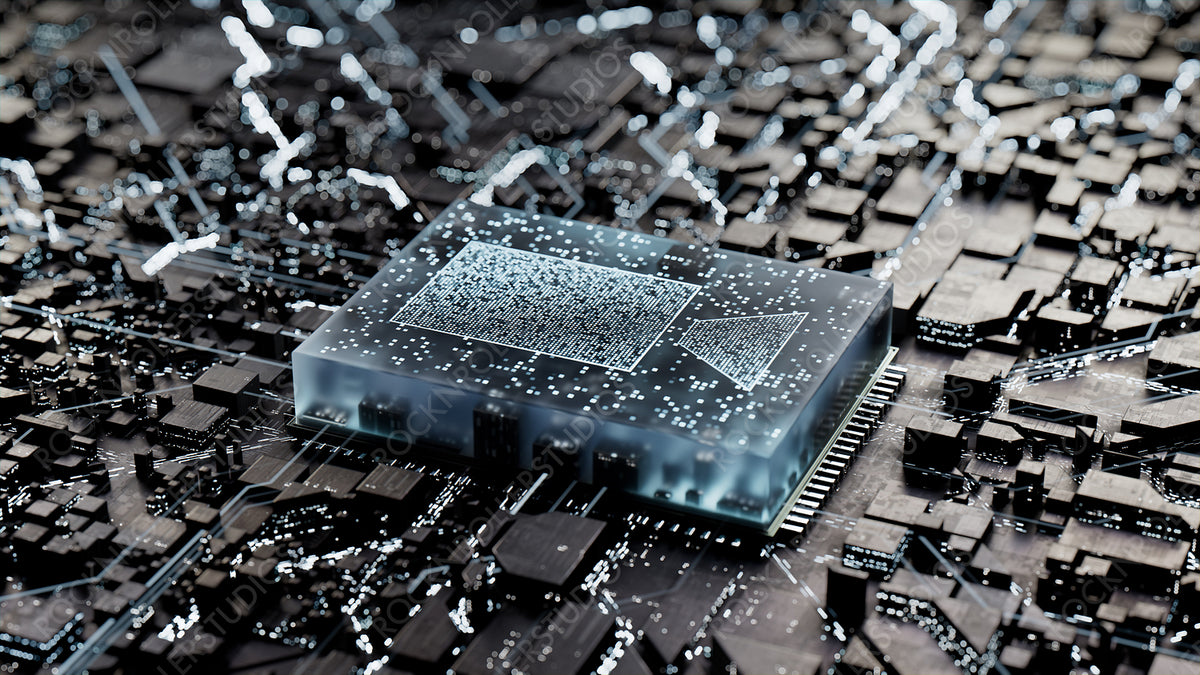 Video camera Technology Concept with Recording symbol on a Microchip ...