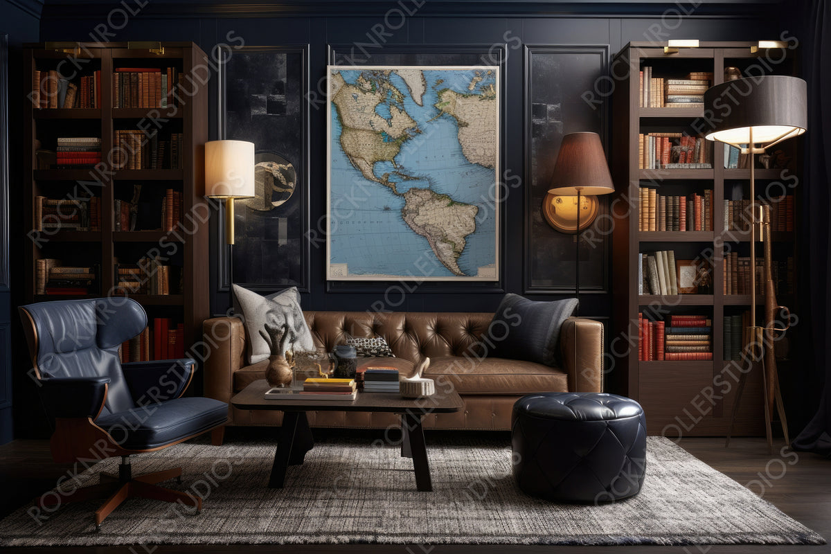 Masculine Library. Stylish Interior Design Background. Generative AI ...